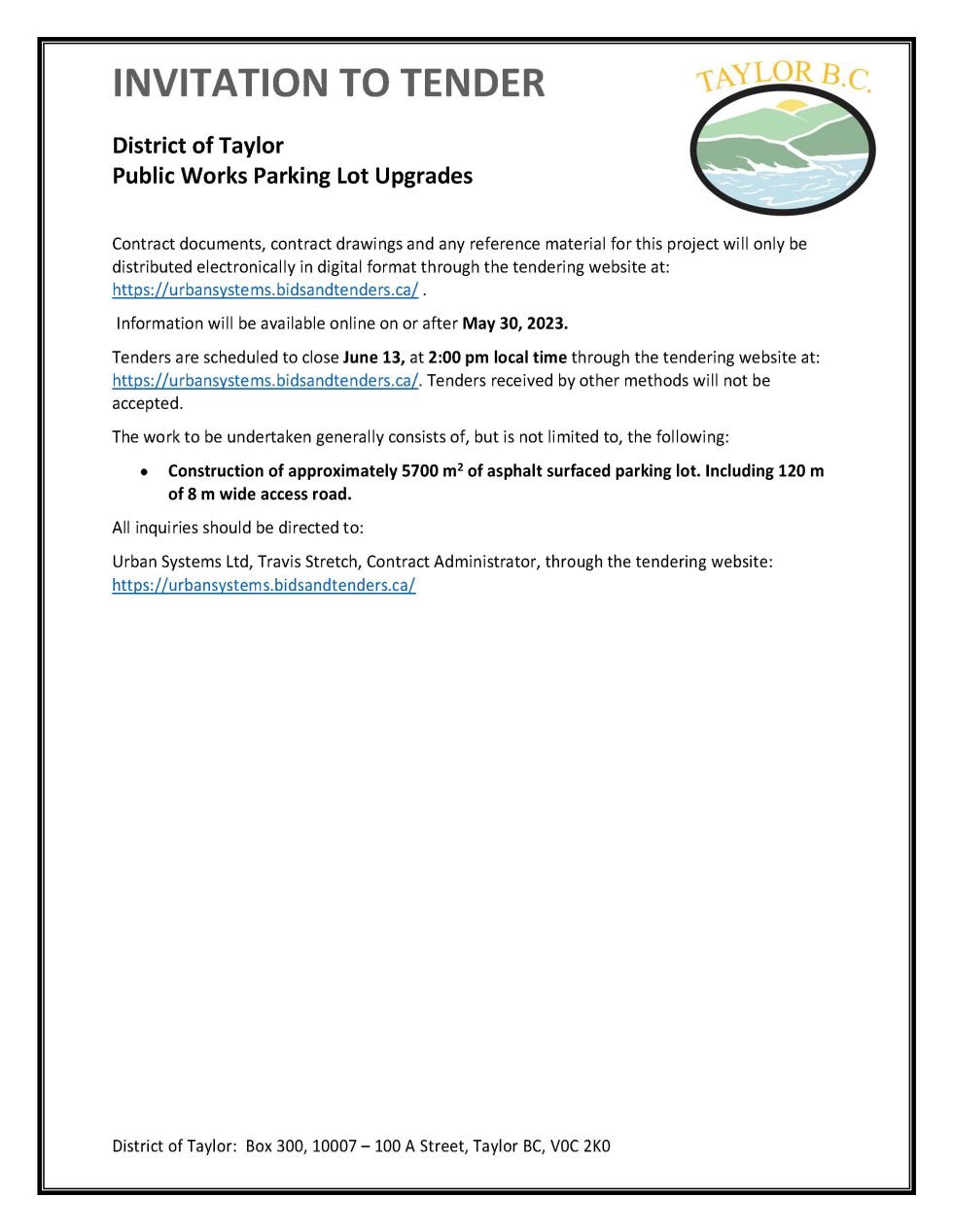 Invitation to Tender for Public Works Parking Lot Upgrades - Welcome to ...