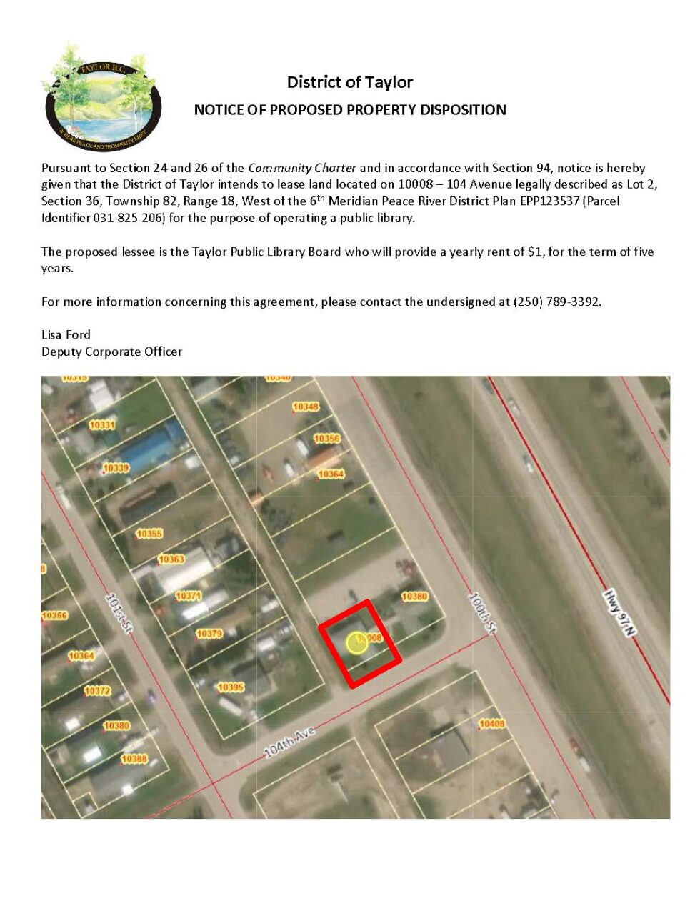 Notice of Proposed Property Disposition - Welcome to the District of Taylor