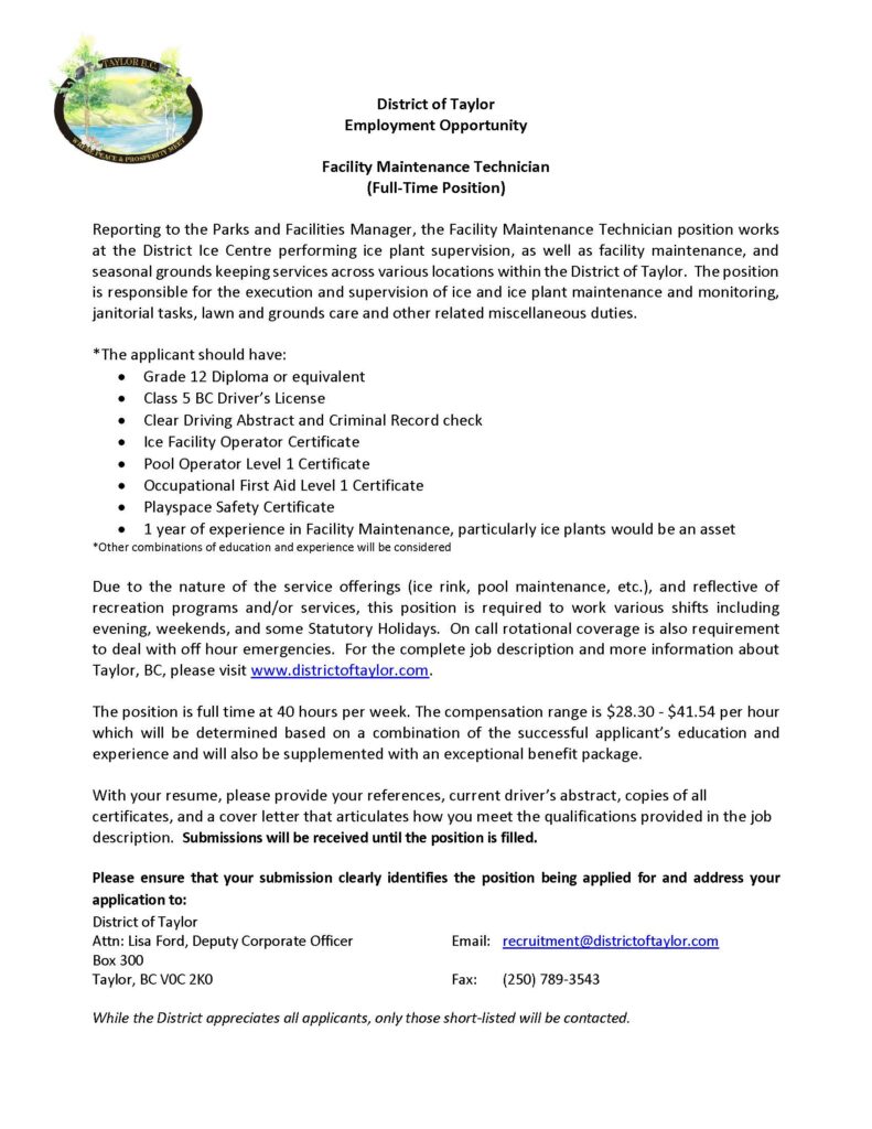 Facilities Maintenance Technician Employment Opportunity - Welcome to ...